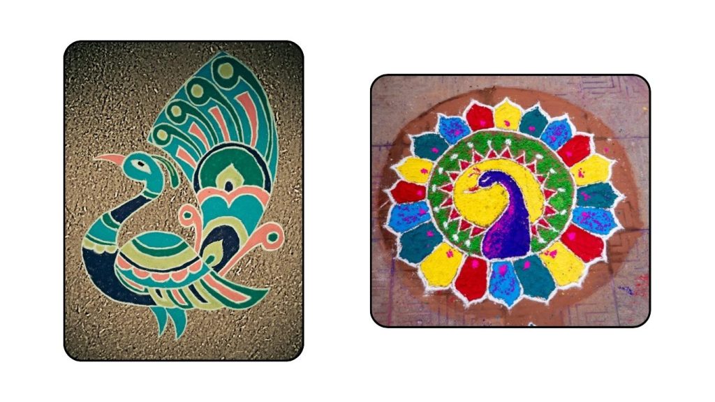 Simple Peacock Rangoli Design for Festivals